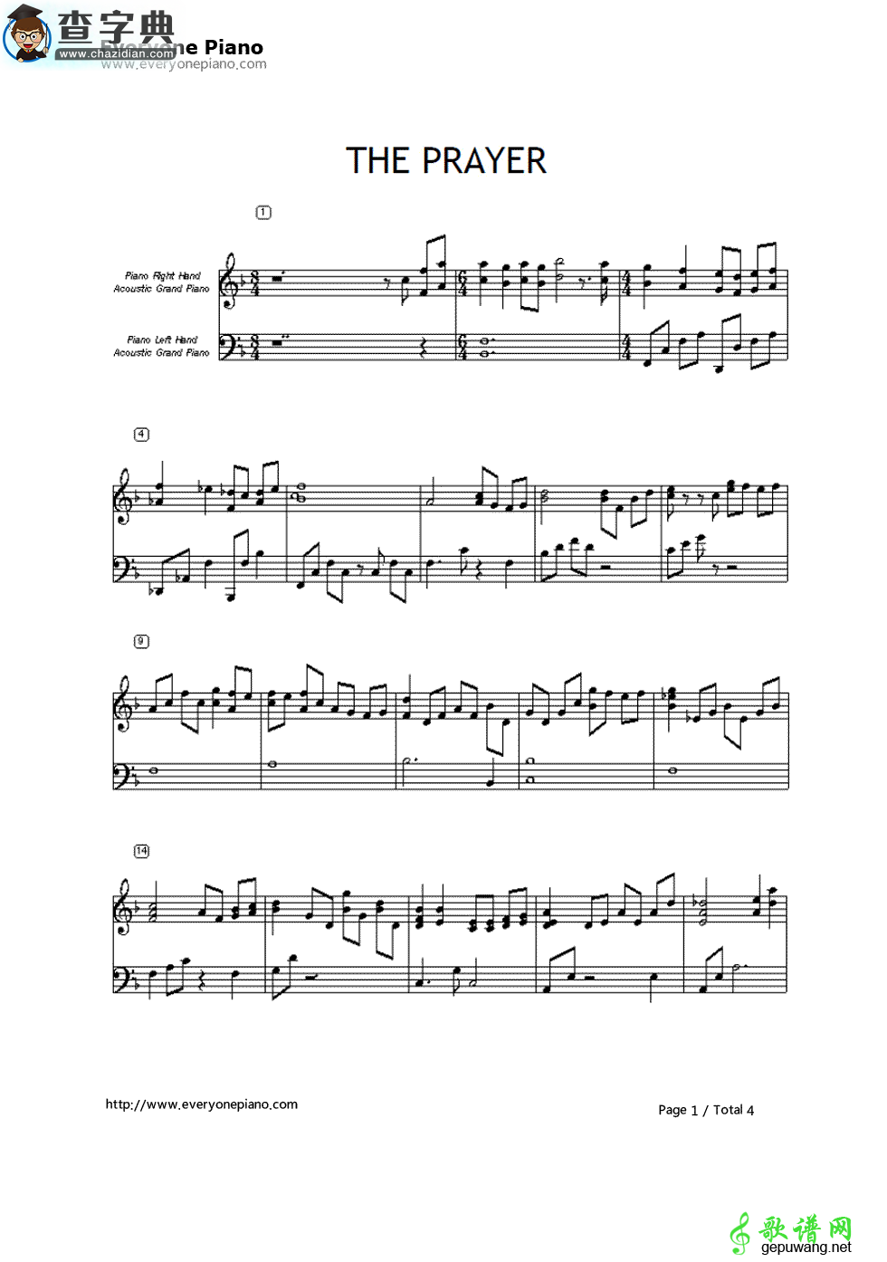 The Prayer_The Prayer简谱_The Prayer吉他谱_钢琴谱-查字典简谱网