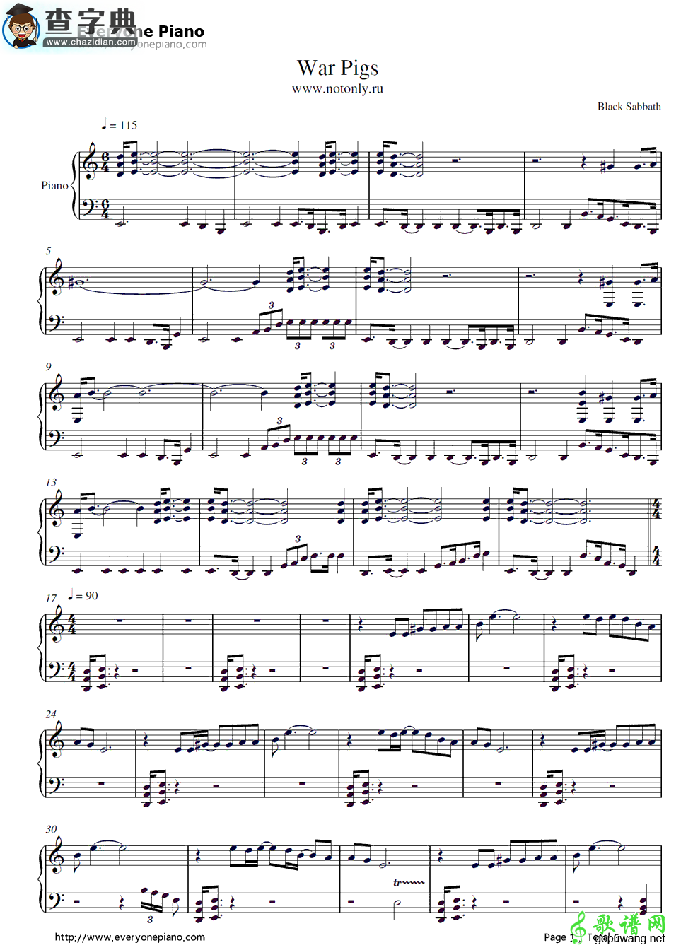 【War Pigs】_【War Pigs】简谱_【War Pigs】吉他谱_钢琴谱-查字典简谱网