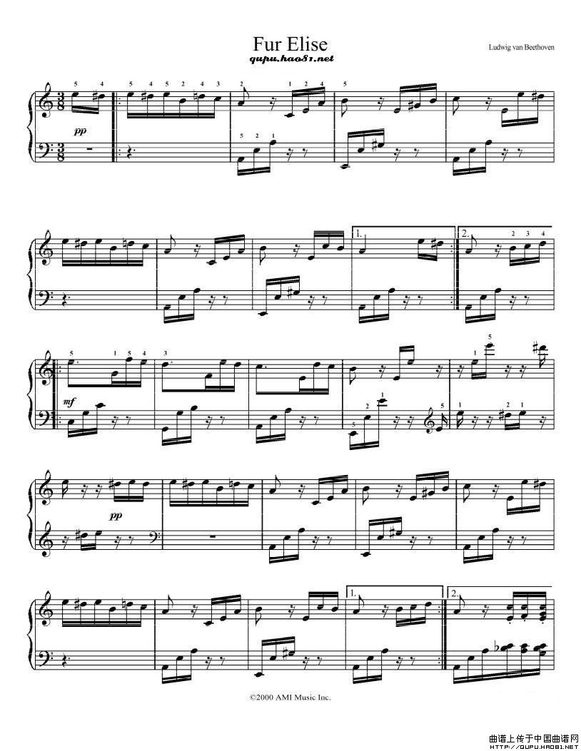 献给爱丽丝 _贝多芬_献给爱丽丝 _贝多芬简谱_献给爱丽丝 _贝多芬吉他谱_钢琴谱-查字典简谱网